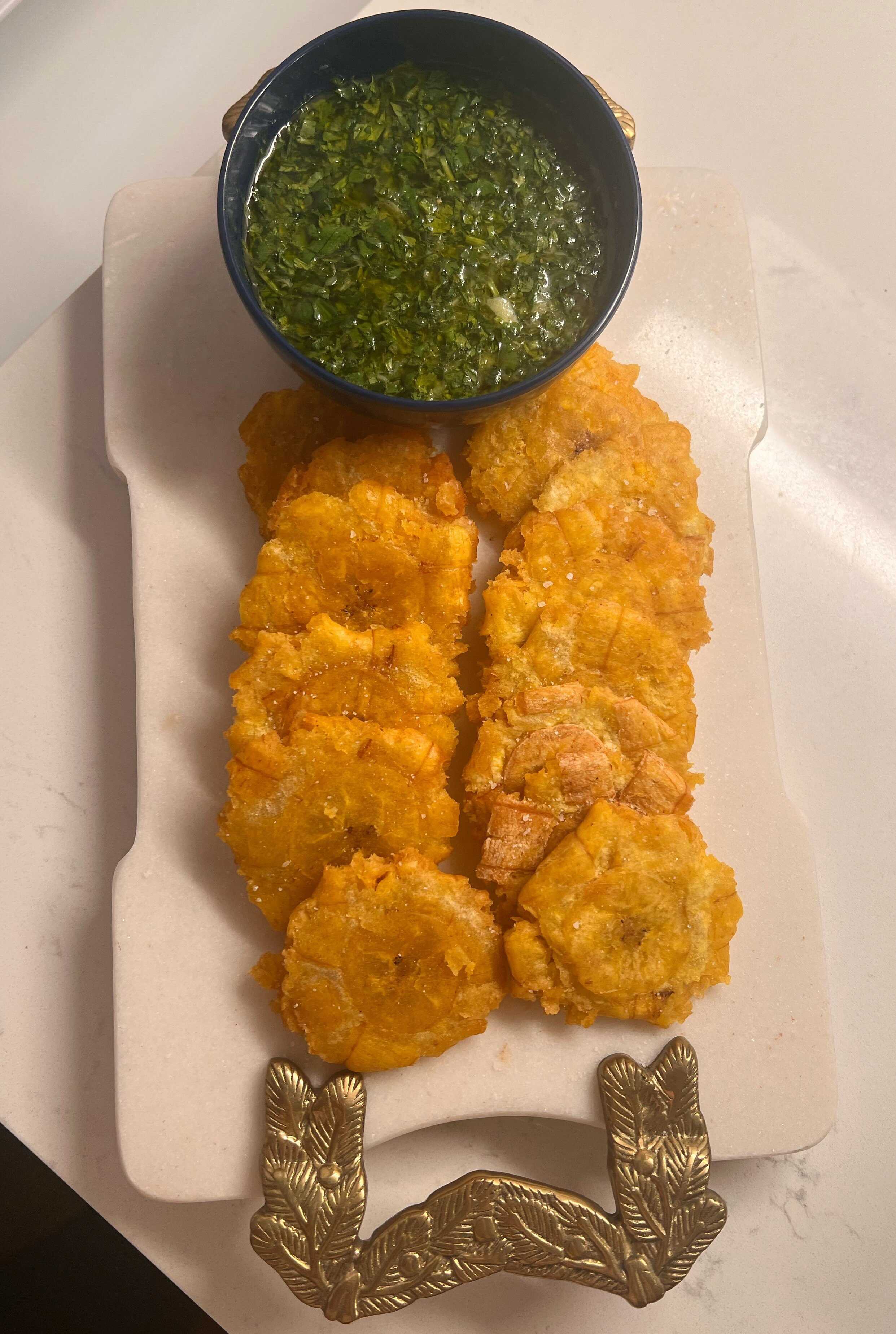 Tostones with Garlic-Lime Cilantro Sauce
